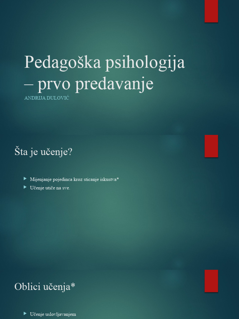 Pedagoška Psihologija - Prvo Predavanje | PDF