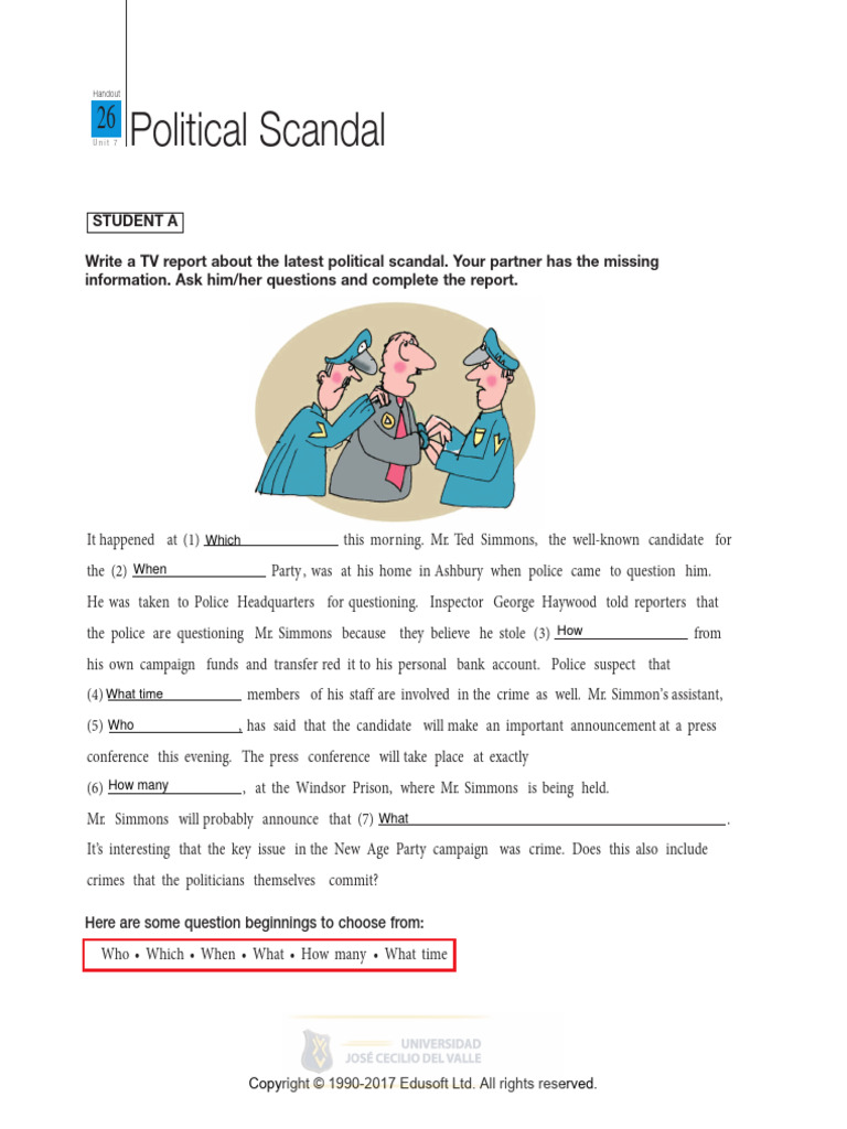 07 Intermediate II Handout 26 Unit 7 Politics Political Scandal | PDF ...