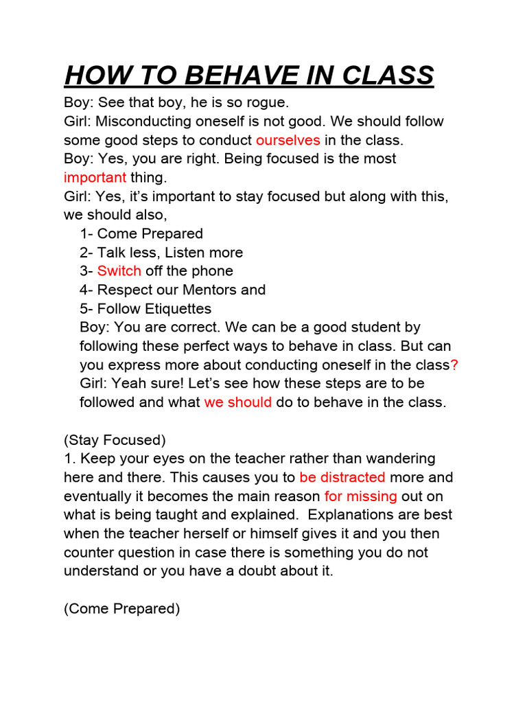 How To Behave in Class | PDF