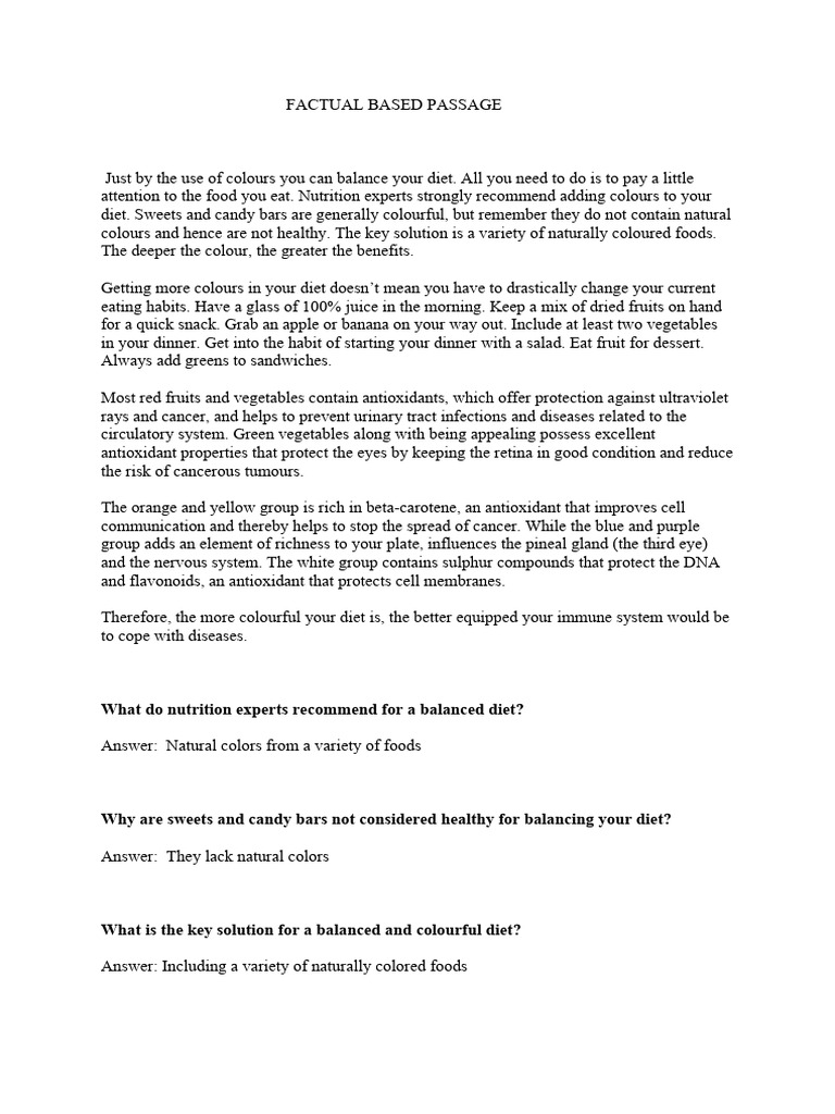 Factual Based Passage For Practice | PDF | Dieting | Candy