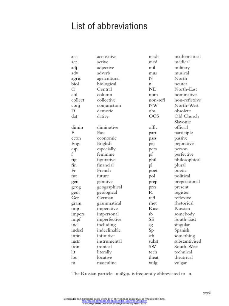 List of Abbreviations | PDF | Grammatical Gender | Language Mechanics