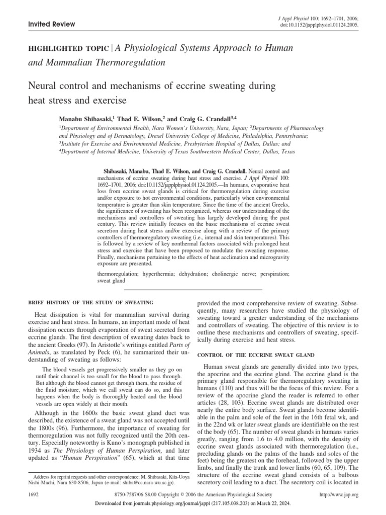 Shibasaki Et Al 2006 Neural Control and Mechanisms of Eccrine Sweating ...