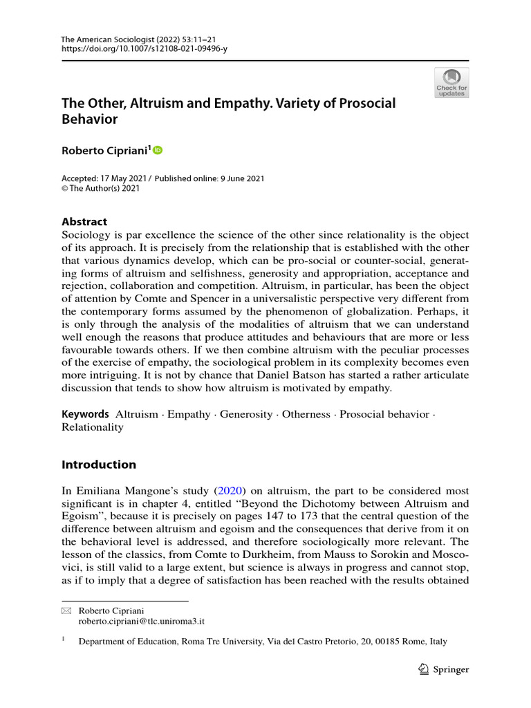 Altruism and Empathy | PDF | Altruism | Psychological Egoism