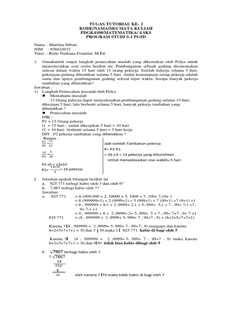 TUGAS TUTORIAL KE2 Matematika (Sharfina Hibati) 856624032 | PDF
