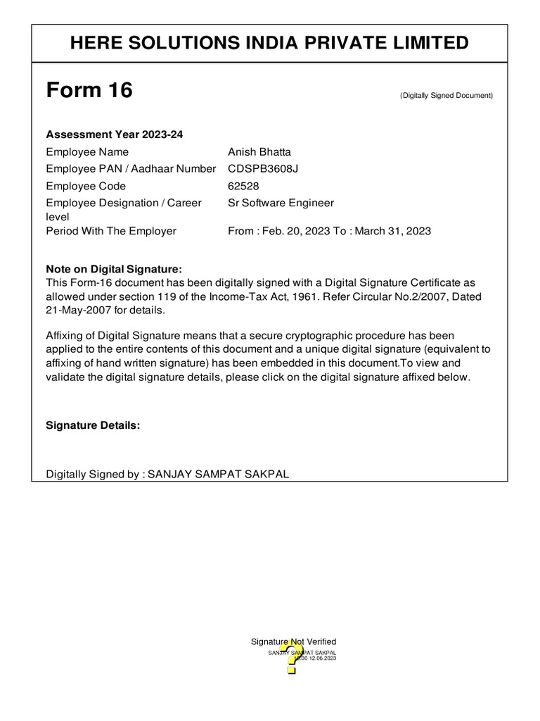 Form 16: Here Solutions India Private Limited | PDF | Employee Benefits ...