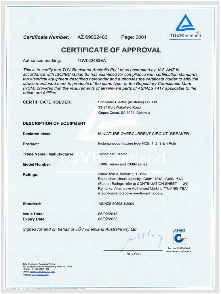 A9f54240-Mcb Certificate | PDF