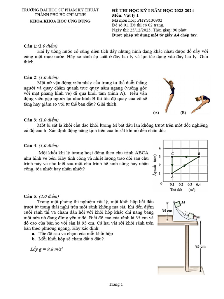 Vật lý 1 - HK1 23-24 - Đại trà | PDF