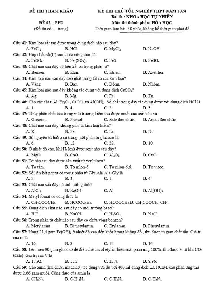 Đề Vip 2 - Phát Triển Đề Minh Họa Tham Khảo BGD Môn Hóa Năm 2024 (PH2) | PDF