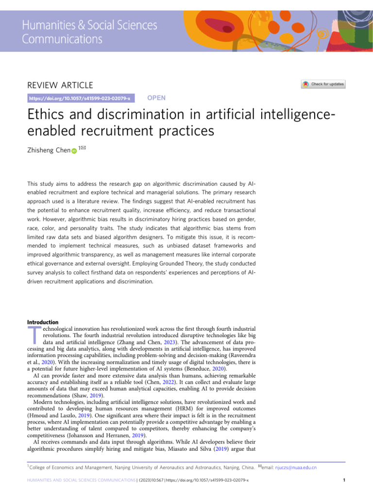 Ethics and Discrimination in Artificial Intelligence-Enabled ... Ethics and Discrimination in Artificial Intelligence-Enabled ...