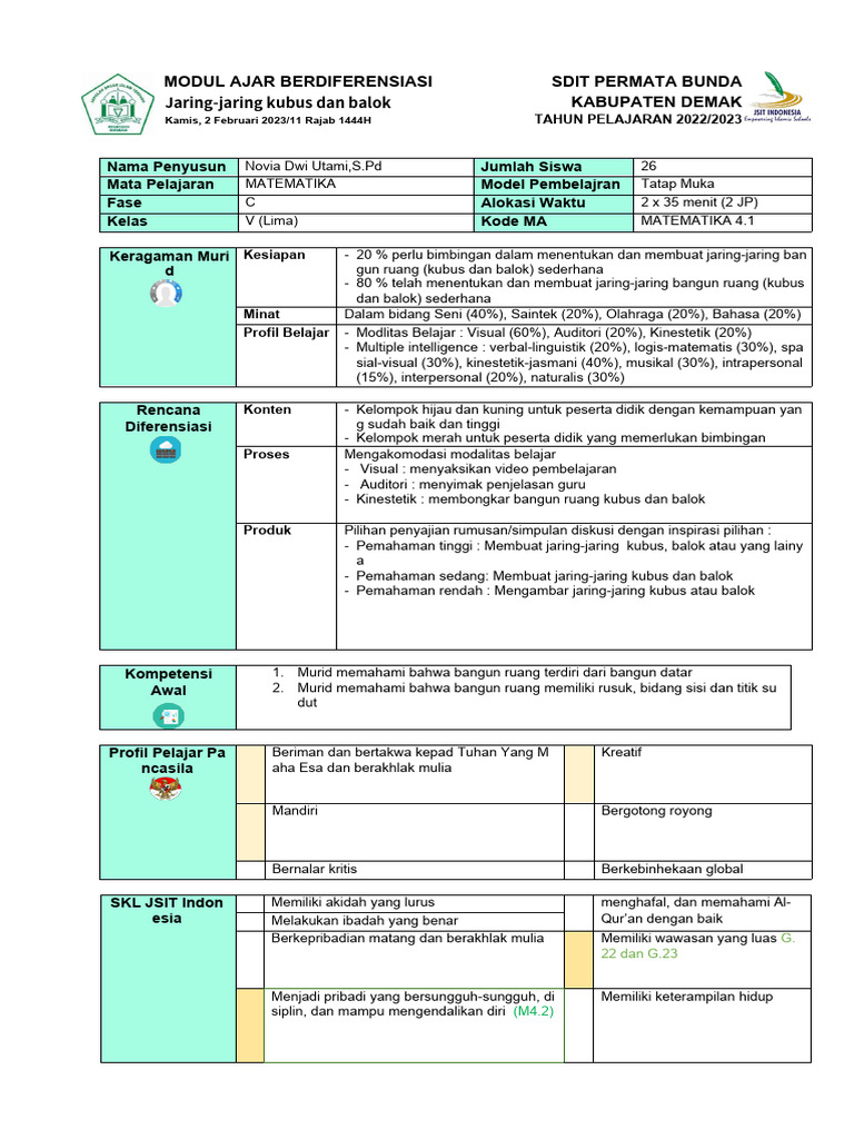 MA Berdiferensiasi MTK Kelas 5 | PDF