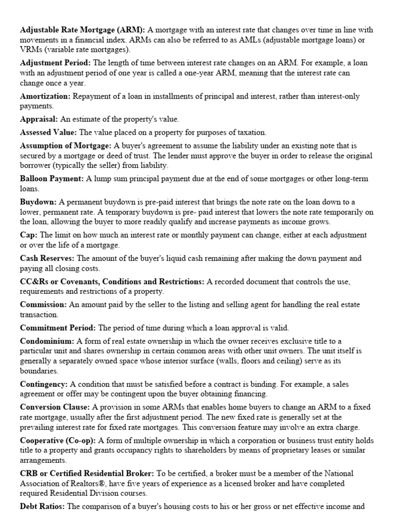 (Self-Made) Real Estate Glossary | PDF | Mortgages | Loans