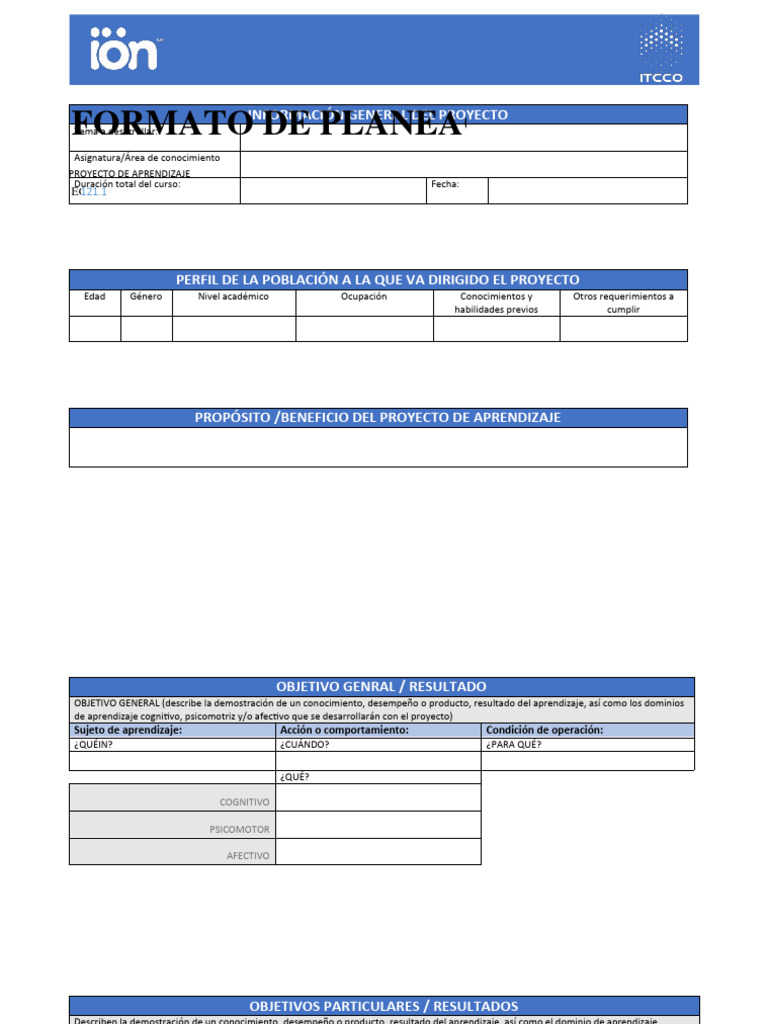 FORMATO DE ELABORACION DE PROYECTO DE APRENDIZAJE (Editable) | PDF | Aprendizaje | Evaluación