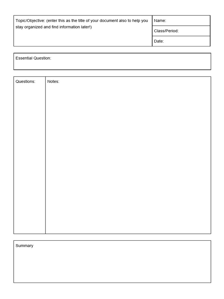 Cornell Notes Template | PDF