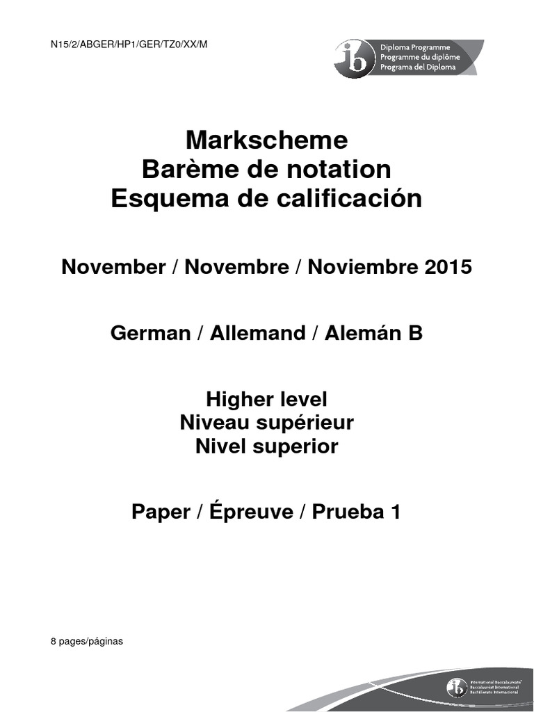 German B Paper 1 HL Markscheme | PDF