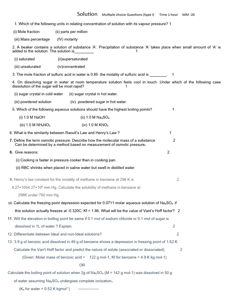 2 Solution | PDF | Chemistry | Physical Chemistry