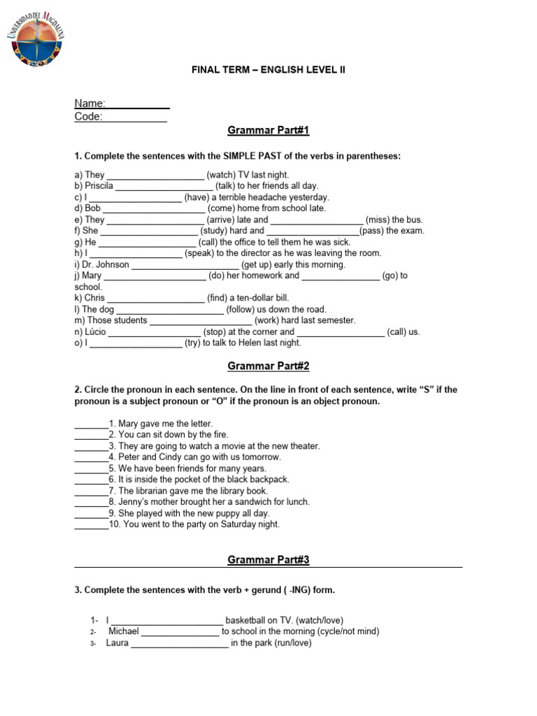 Final Exam - Level 2 - Victor Altamar | PDF | English Language ...
