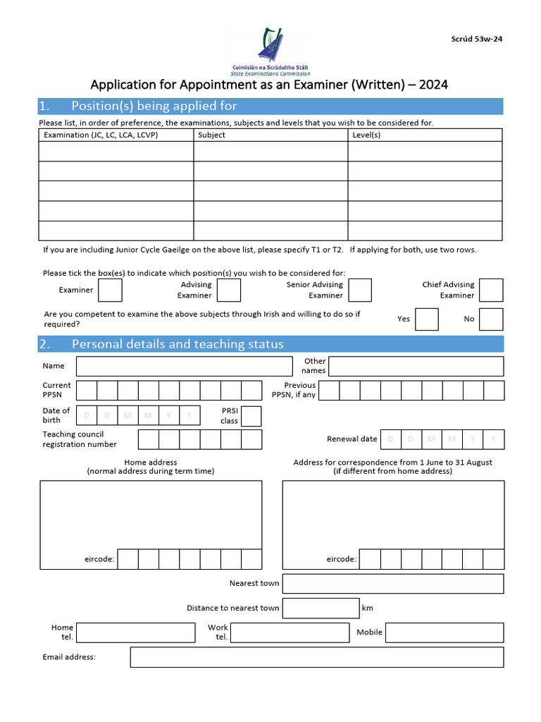 Applic Form Written Examiners 2024 Fillable | PDF