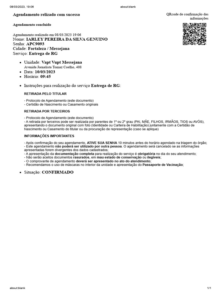 Protocolo de Agendamento | PDF