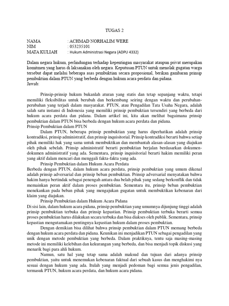 Prinsip Pembuktian di PTUN vs Perdata dan Pidana | PDF | Hukum