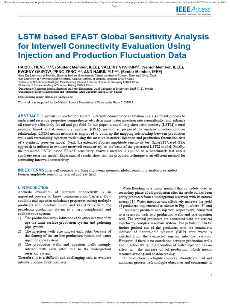 LSTM-EFAST for Interwell Connectivity Analysis | PDF | Sensitivity Analysis | Artificial Neural ...