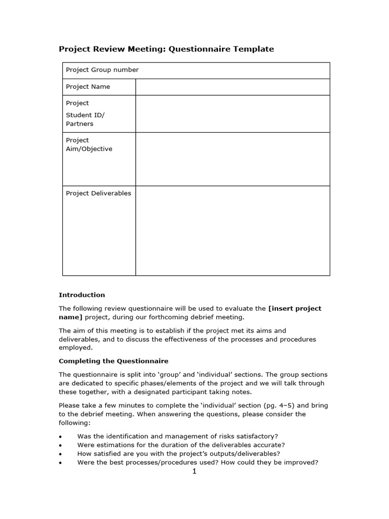 Project Review Questionnaire | PDF