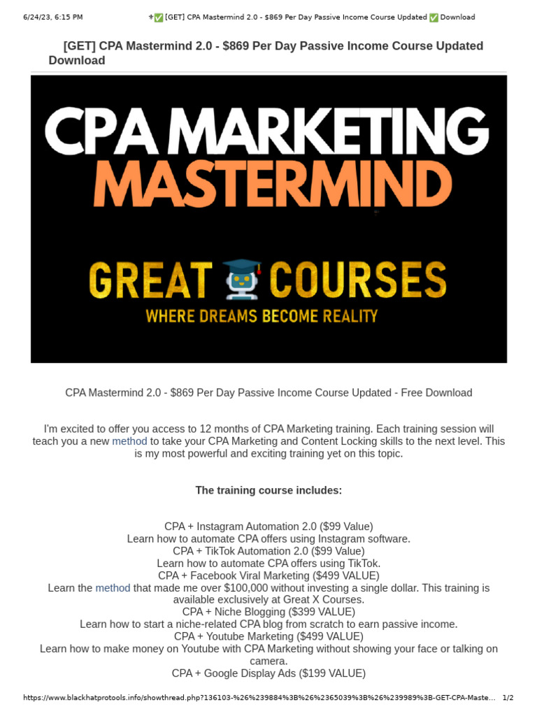 (GET) CPA Mastermind 2.0 - $869 Per Day Passive Income Course Updated ...