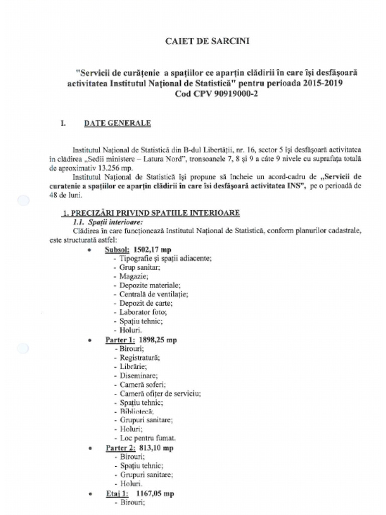 Caiet de Sarcini - Servicii de Curatenie | PDF