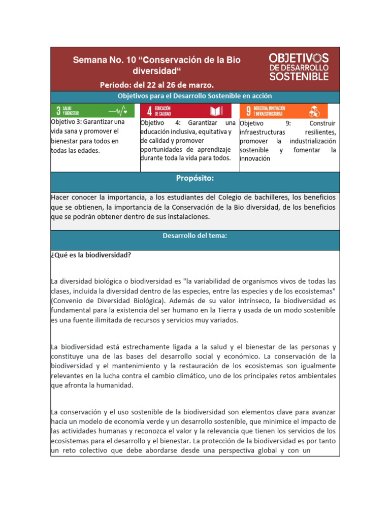 Ficha Tecnica Semana 10 Conservación de La Bio Diversidad | Descargar gratis PDF | Contaminación ...