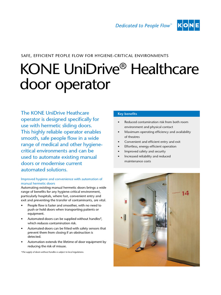Brochure Kone Unidrive Healthcare Door Operator Tcm45 18585 | PDF ...