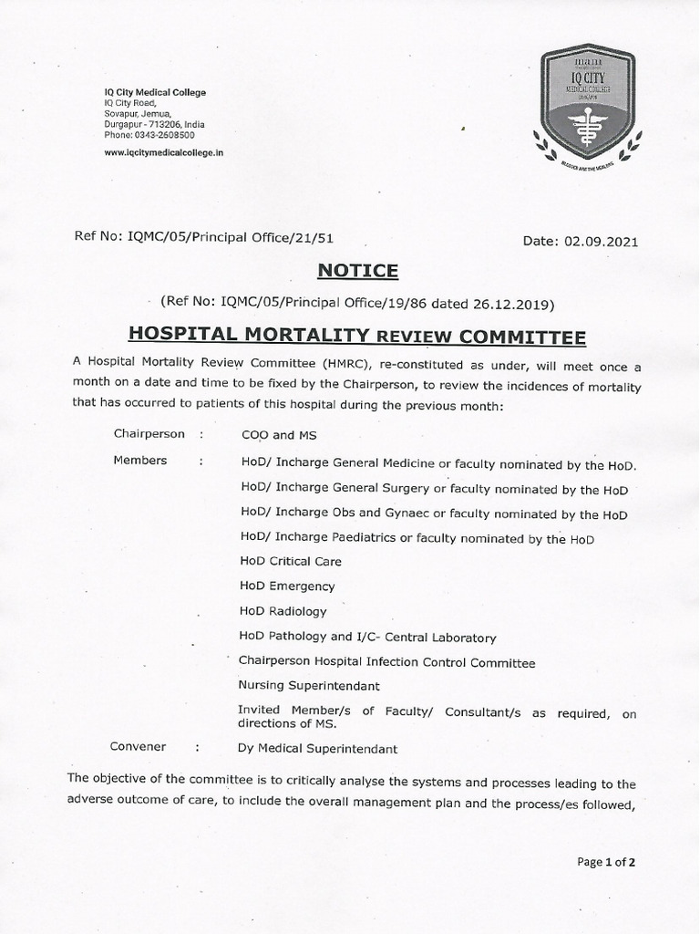 Hospital Mortality Review Committee | PDF