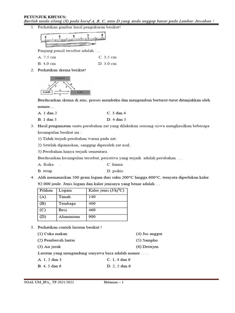 Soal Um Ipa 2022 Ok | PDF