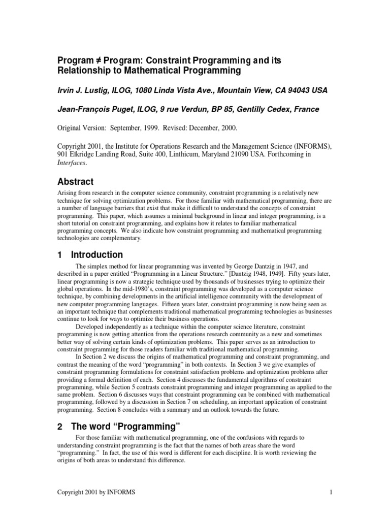 Constraint Programming Pdf Mathematical Optimization Linear Programming 