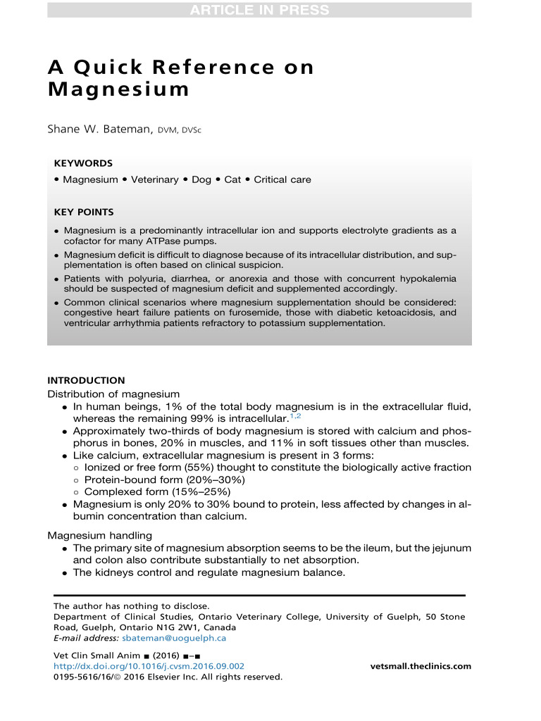 a quick reference on magnesium | PDF | Clinical Medicine | Diseases And ...
