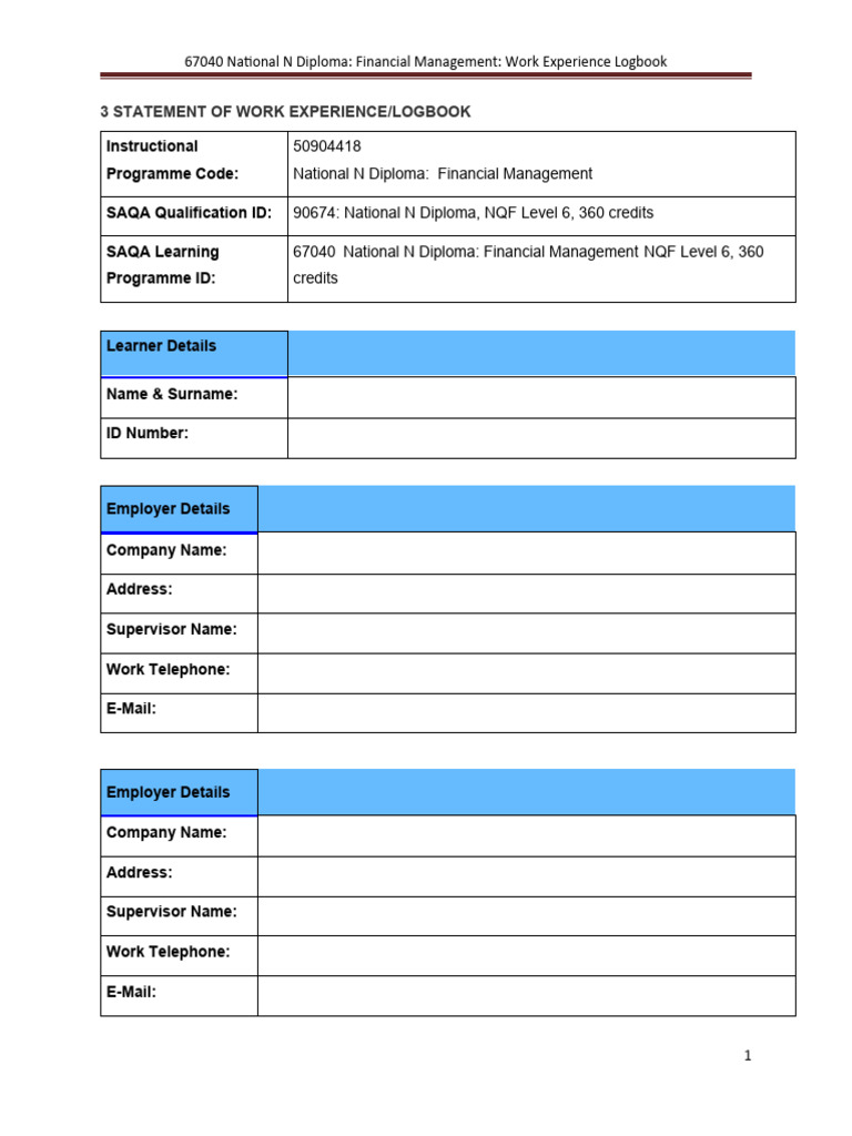 National N Diploma Financial Management Logbook | PDF | Receipt | Cheque