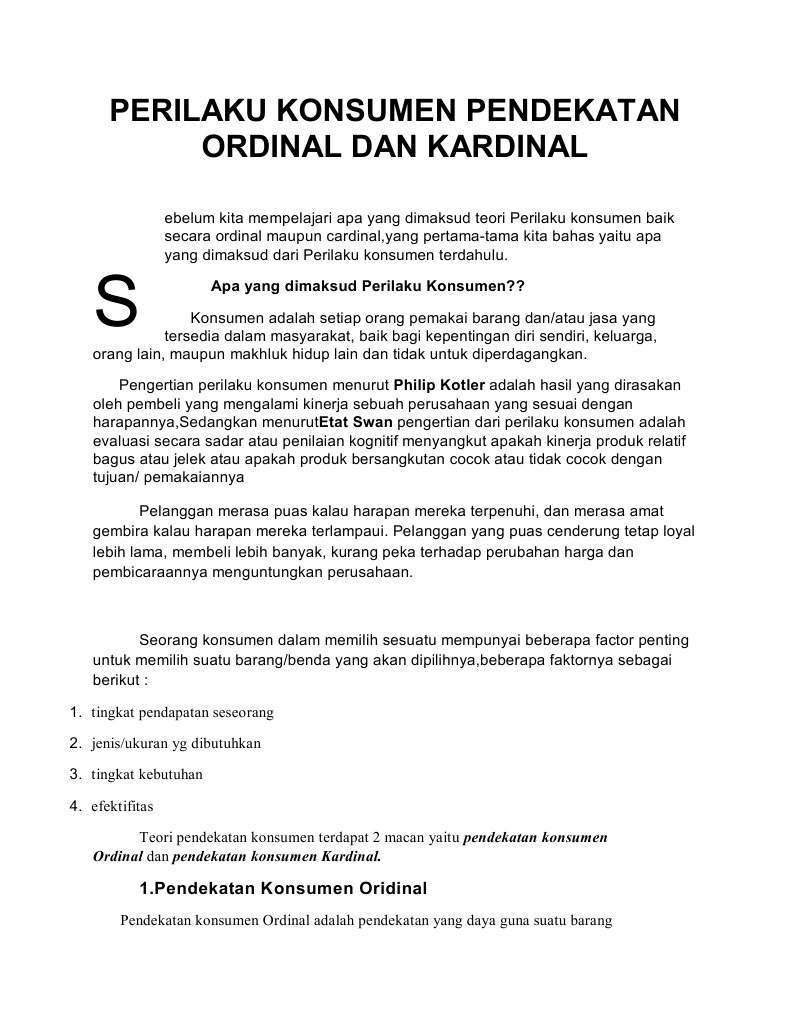 Perilaku Konsumen Pendekatan Ordinal Dan Kardinal | PDF | Bisnis ...