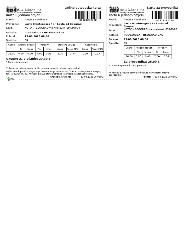 Karta Za Prevoznika Karta U Jednom Smjeru Karta U Jednom Smjeru Online ...