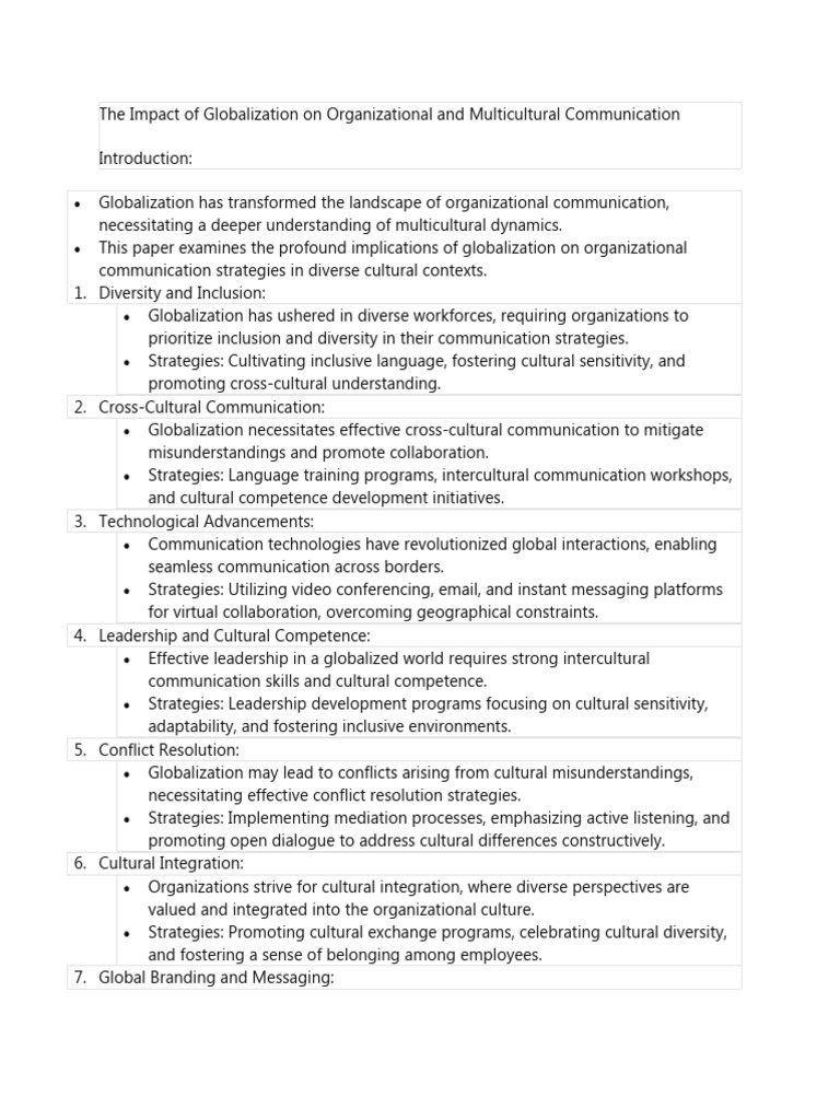 Globalization's Impact on Multicultural Communication | PDF | Cross ...