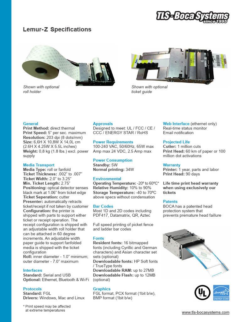 Tls Boca Systems Uk Specifications Lemur Z | PDF | Printer (Computing) | Computing