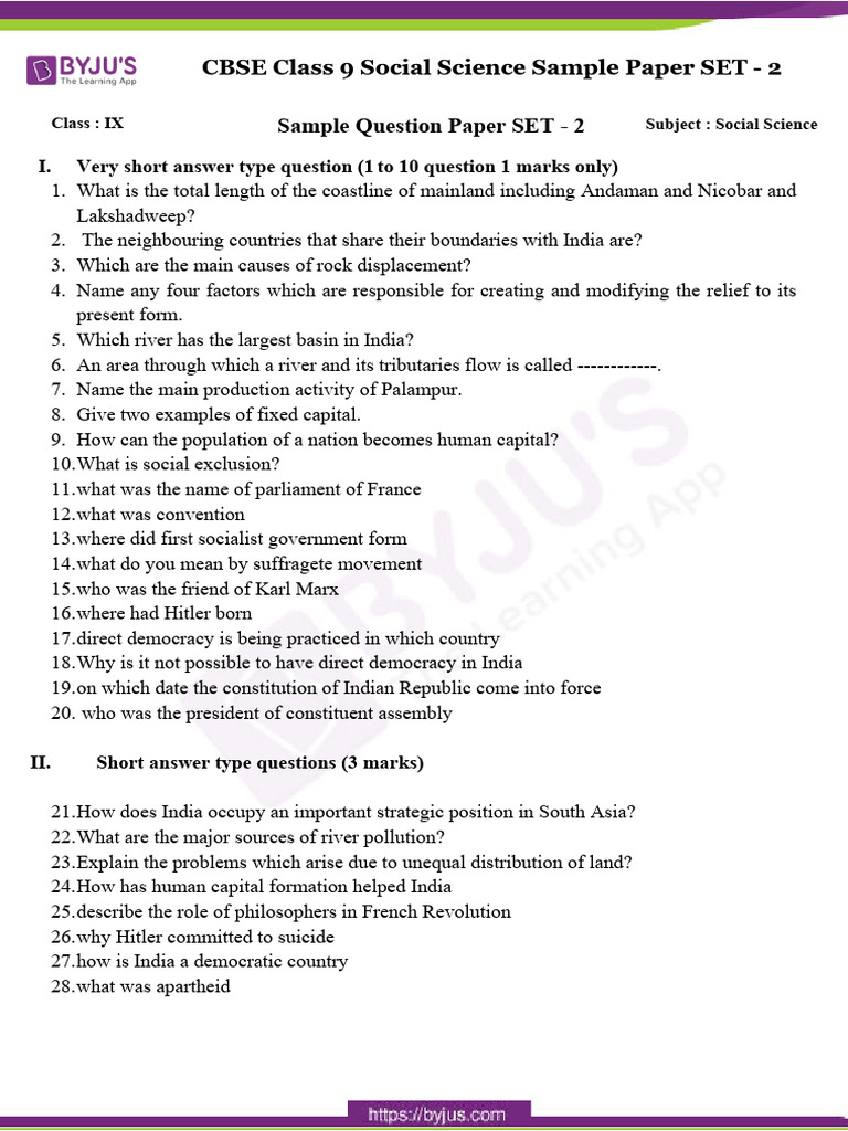 CBSE Class 9 Social Science Sample Paper SET 2 | PDF | Democracy ... CBSE Class 9 Social Science Sample Paper SET 2 | PDF | Democracy ...