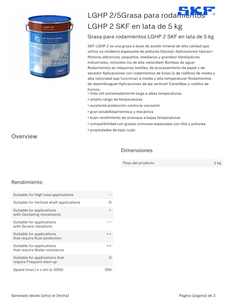 SKF LGHP 2 - 5grasa para Rodamientos LGHP 2 SKF en Lata de 5 KG Specification | PDF | Red ...