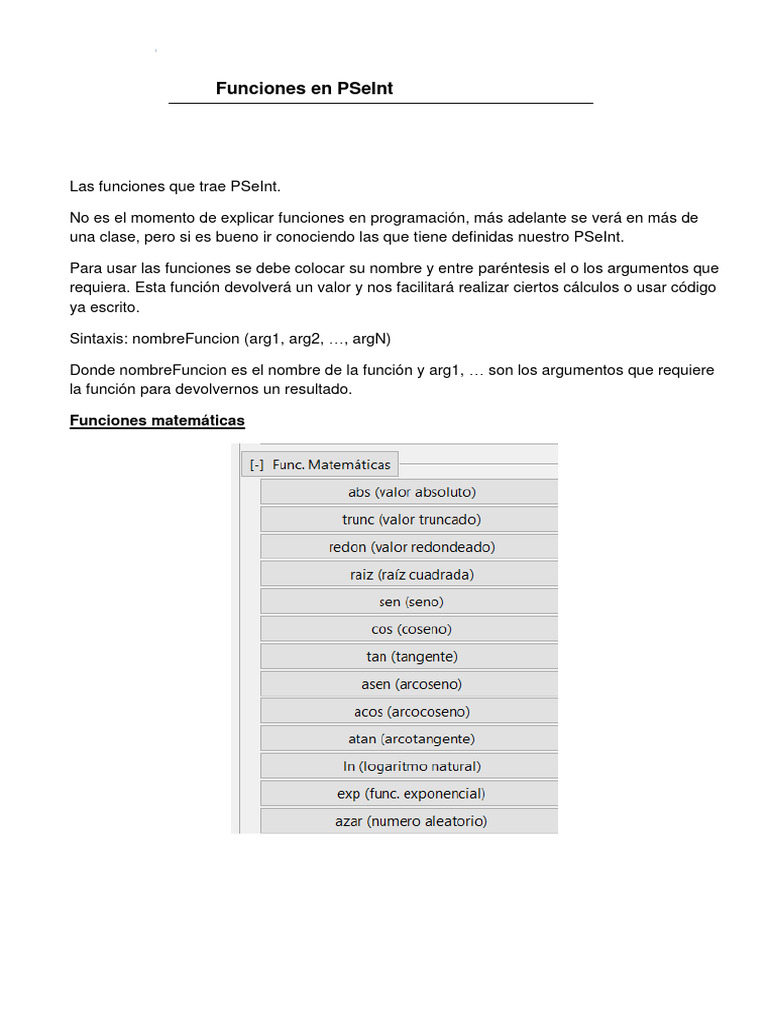 Funciones PSe Int | PDF