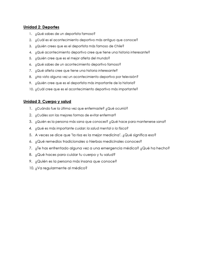 Preguntas Speaking | PDF | Deportes