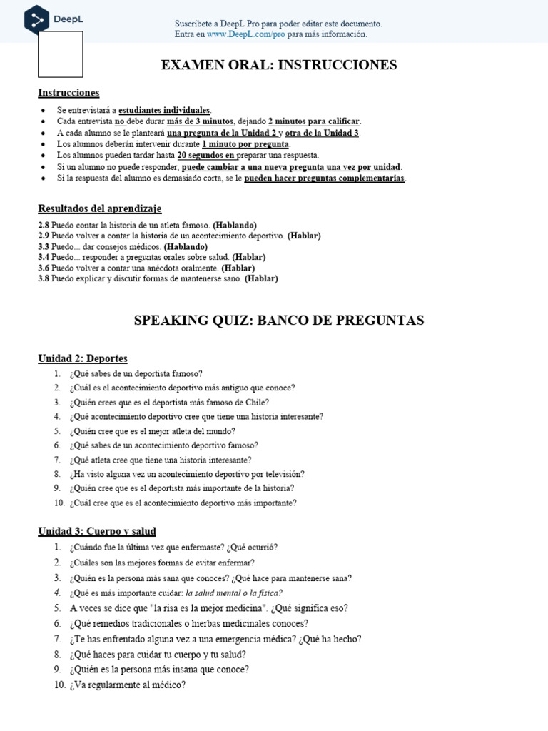 SPEAKING QUIZ MATERIAL - Es | PDF | Lingüística | Comunicación humana