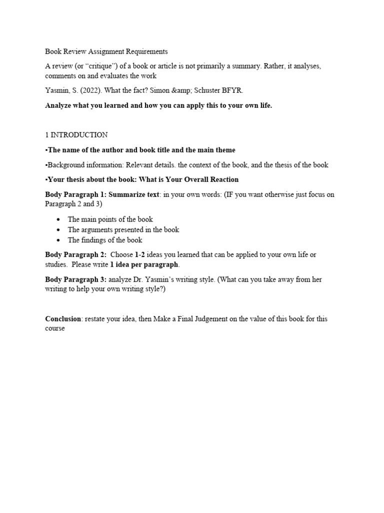 Book Reaction Essay Assignment Guidlines | PDF | Learning | Experience