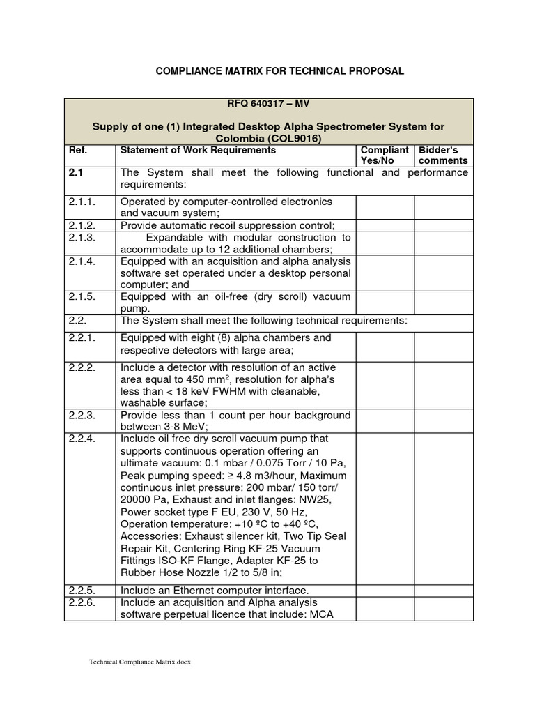 Technical Compliance Matrix | PDF | Computers | Technology & Engineering
