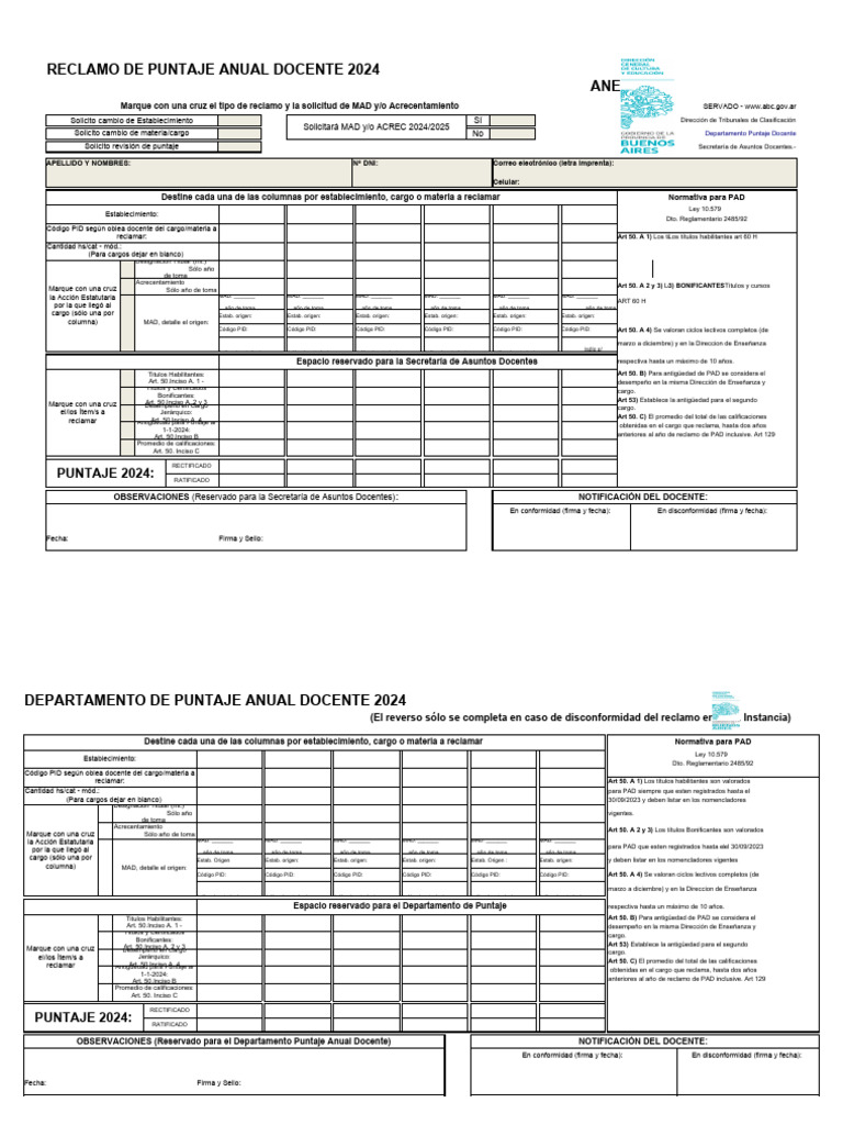 Planilla Reclamo PAD 2024 | Descargar gratis PDF | Gobierno