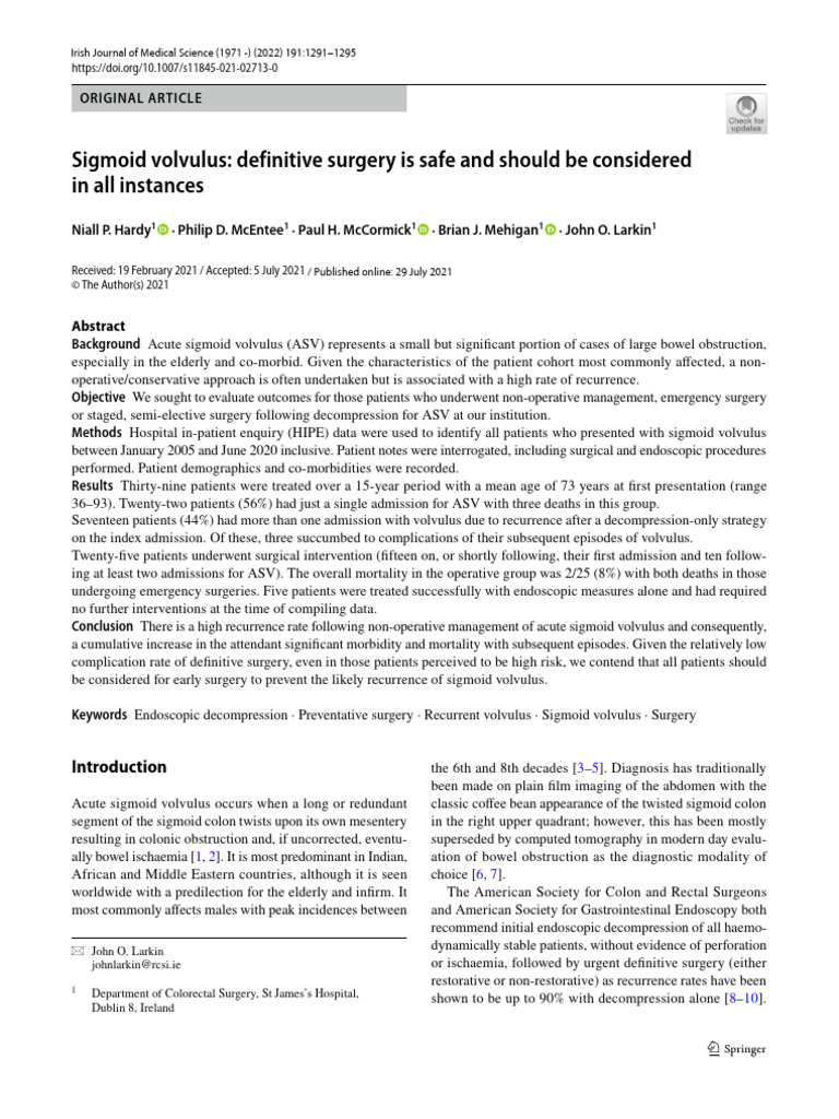 Tratamiento Quirurgico en Volvulo de Sigma | PDF | Colorectal Cancer ...