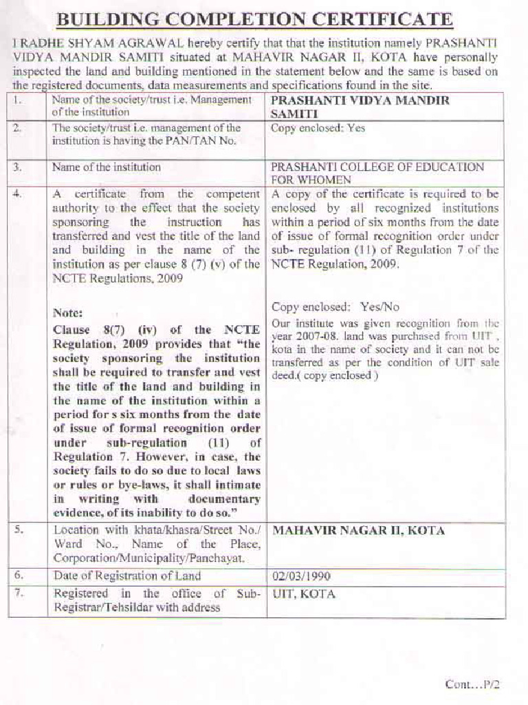 Building Completion Certificate | PDF