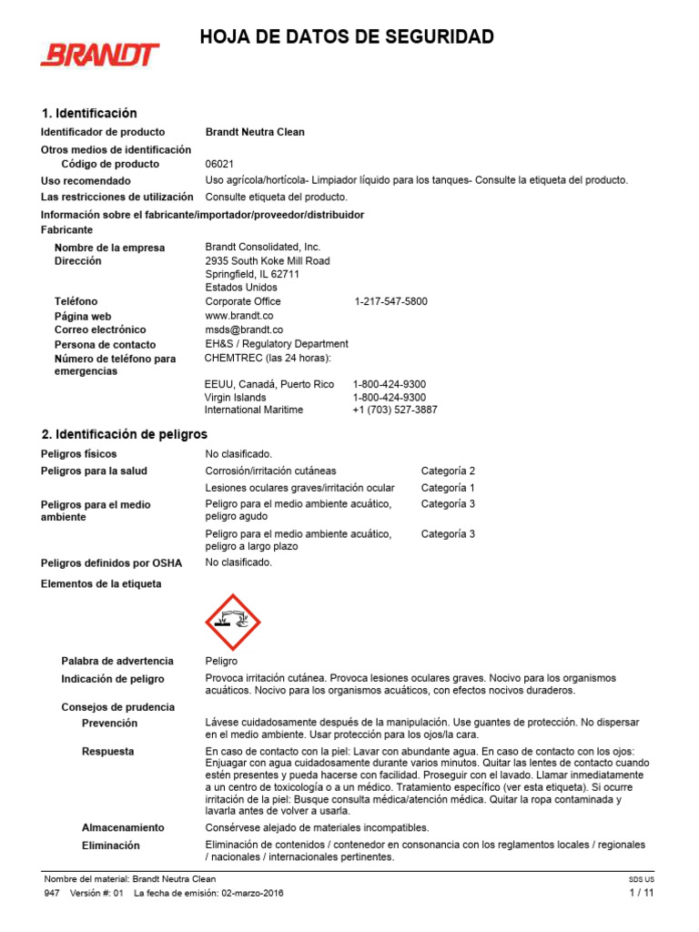 Brandt Neutra Clean Spanish Sds HDS | PDF | Salud y bienestar