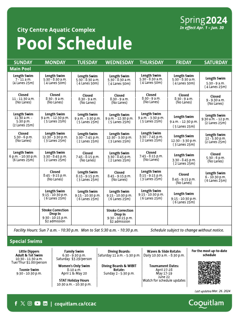 Swimming Schedule and Classes Overview | PDF | Home & Garden